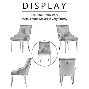 Anewsun Modern Dining Chairs, Light Grey Velvet Upholstered Dining Room Chair with Silver Mirrored Stainless Steel Legs, Set of 2