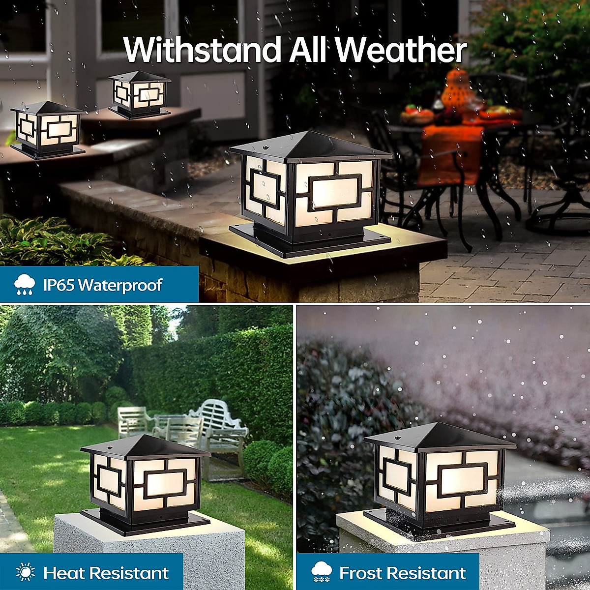PTOUG Outdoor Column Lights, Pillar Lights Fixture E26 Aluminum Exterior Column Lamp Waterproof Glass Post Lights Modern Square Pillar Lamp for House Garden Backyard