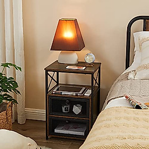 VECELO End Bedside Table, Modern Nightstands Set of 2 with Storage Drawer & Shelf, Night Stand for Living Room Bedroom Office Lounge, 2, Brown