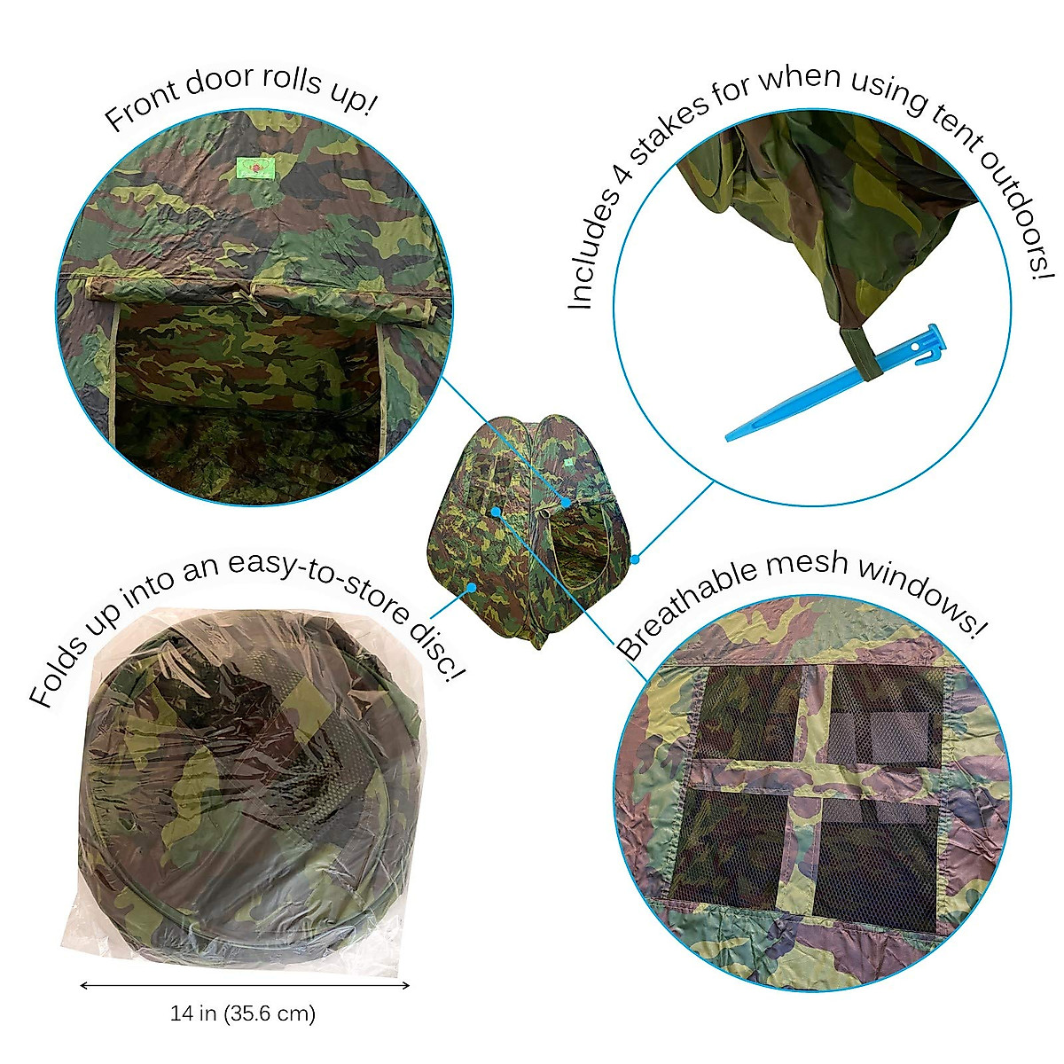 Vokodo Kids Pop Up Camouflage Play Tent Foldable Indoor Outdoor Camping Style Camo Hunting Pretend Play Army Playhouse Boosts Imagination Creative Learning Perfect Toy for Children Boys and Girls