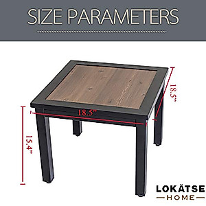 LOKATSE HOME Outdoor Metal Square Side/End Table with Wood Top for Patio, Porch, Deck, Brown