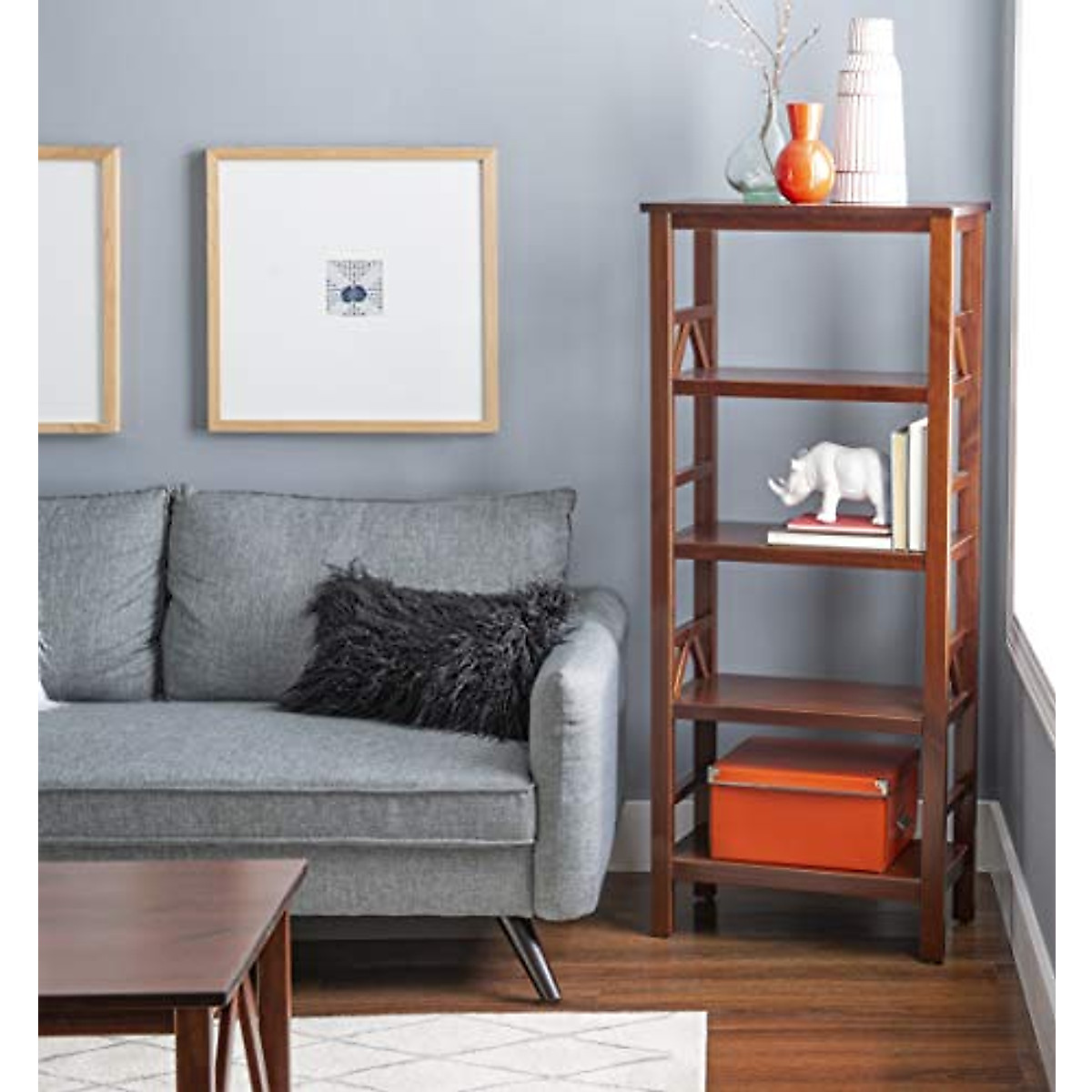 Linon Home Dcor Linon Titan, Antique Tobacco Bookcase, 24.57"w x 12.2"d x 54.45"h,