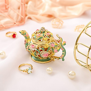 QIFU Hand Painted Teapot Style Enameled Trinket Box Hinged Unique Gift for Home Decor …