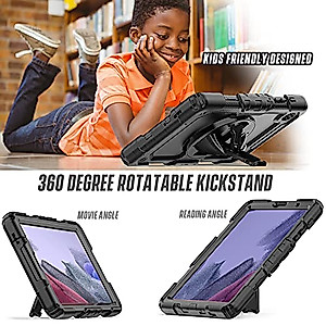 Herize Case Compatible with Samsung Galaxy Tab A7 Lite 2021 with Screen Protector | Heavy Duty Case SM-T225/T220 | Full Body Shockproof Sturdy Rugged Rubber Protective Case W/Hand Strap Shoulder Strap