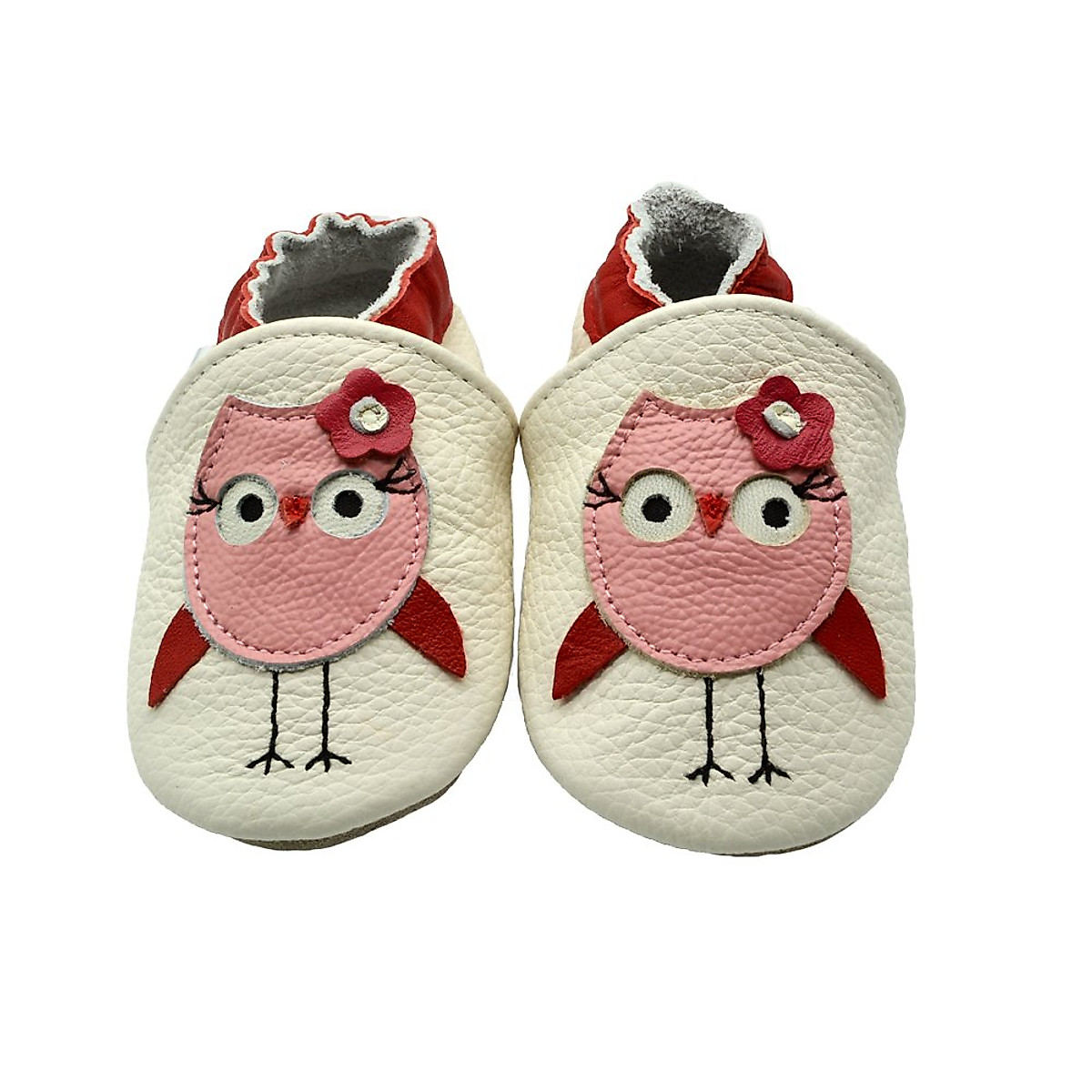 iEvolve Baby Leather Shoes Soft First Walker Shoes Crib Shoes Moccasins for Toddlers(Red Owl, 12-18 Months)