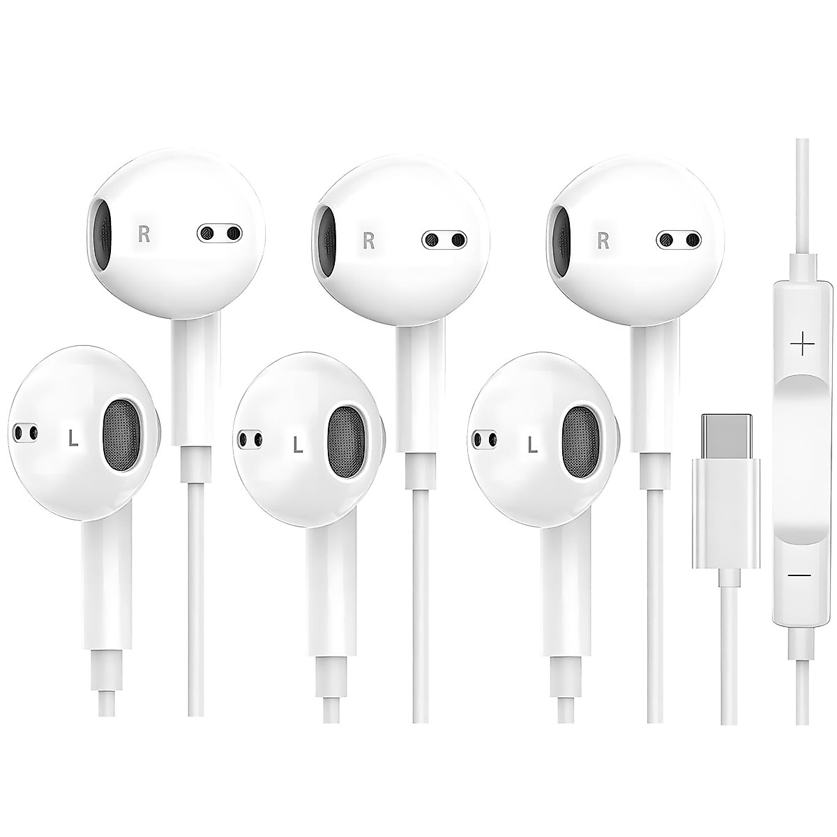 3 Pack USB C Headphones,Type C earbuds for iPhone 15 Pro Max/15 Pro/15,Compatible with Galaxy S23/S22/S21/S20, USB C jack devices,In-ear headphone Controls with Microphone and Remote Noise Canceling