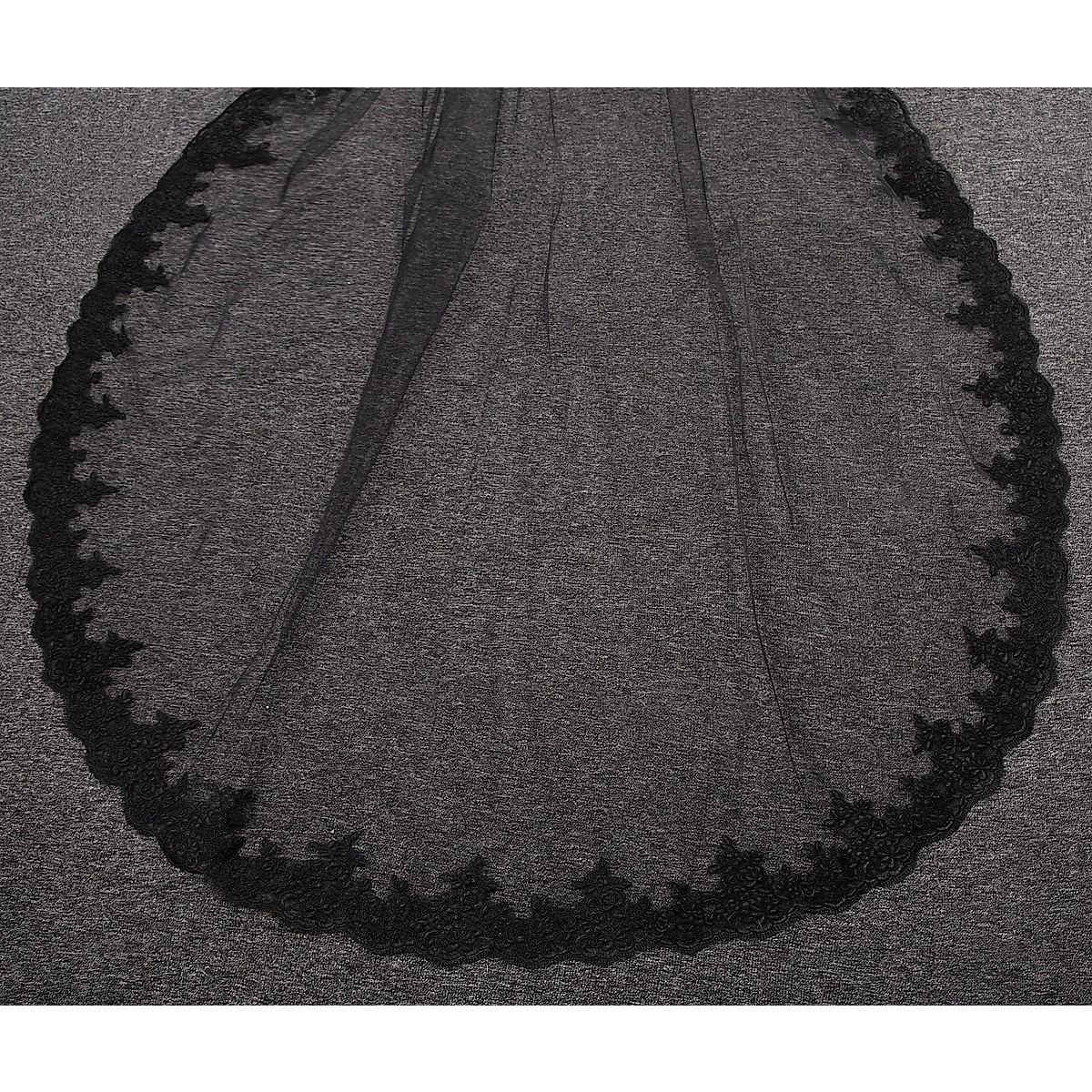 Cibelle Black Wedding Veil 2 Layers 3 Meters Long Lace Bridal Veil with Metal Comb