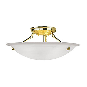 Livex Lighting 4274-02 Flush Mount with White Alabaster Glass Shades, Polished Brass