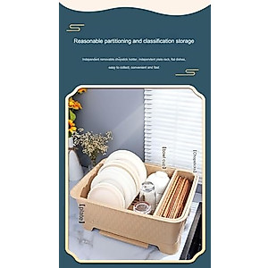 Taqargzy with lidDish Drainer Rack Plate, Silverware, Pots and Pans Drying Rack Chopstick Holder Cup Holder,Multifunctional Dish Rack for Kitchen Counter,Dish Rack with Drainboard,(Elegant Gray)