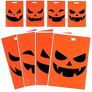 LOKIPA Halloween Plastic Pumpkin trick or Treat Candy Bags,72pcs Jack O Lantern Pumpkin Gift Snacks Party Favor Bag for Halloween
