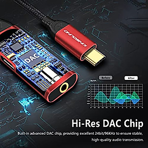 USB C to 3.5 mm Jack Adapter, 24bit Hi-Res Sound Type C to Audio Connector PD Fast Charging Compatible with Samsung Galaxy S22/S21/S20 Plus, Pixel 6/5/4/3/2, iPad Pro/iPad Air/iPad Mini, Red