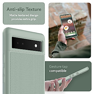 TUDIA DualShield Grip Designed for Google Pixel 6a Case (2022), [MergeGrip] Shockproof Military Grade Dual Layer Slim Raised Edge Protection for Pixel 6a - Green Lily