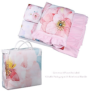 La Premura Baby Girl Crib Bedding Set for Girls, 4-Piece Nursery Crib Set Including Crib Sheet, Blanket, Crib Skirt and Pillow Cover, Watercolor Rose, Pastel Pink & Baby Blue