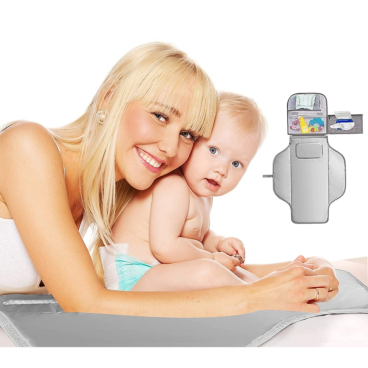 Portable Diaper Changing Pad, Detachable Travel Changing Pad for Baby with Wipes Pocket, Diaper Pad Changing Mat Clutch Bag for Newborn Boys & Girls