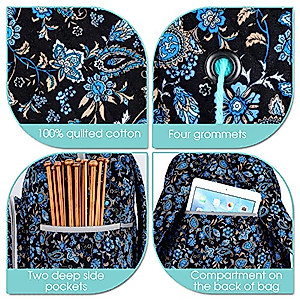 Hanfetch Yarn Storage Organizer Knitting Bag Backpack Large Size with Grommets Portable Crochet Bag Yarn Keeper for Yarn Skeins， Crochet Hooks, Knitting Needles and Other Accessories (Paisley)
