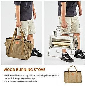 XCMAN Camping Tent Wood Stove with 6 Section Chimney Pipes,Three-View Windows Portable Wood Stove, Ice Fishing Shelters, Hunting, Outdoor Cooking Heavy Gauge 304 Stainless Steel