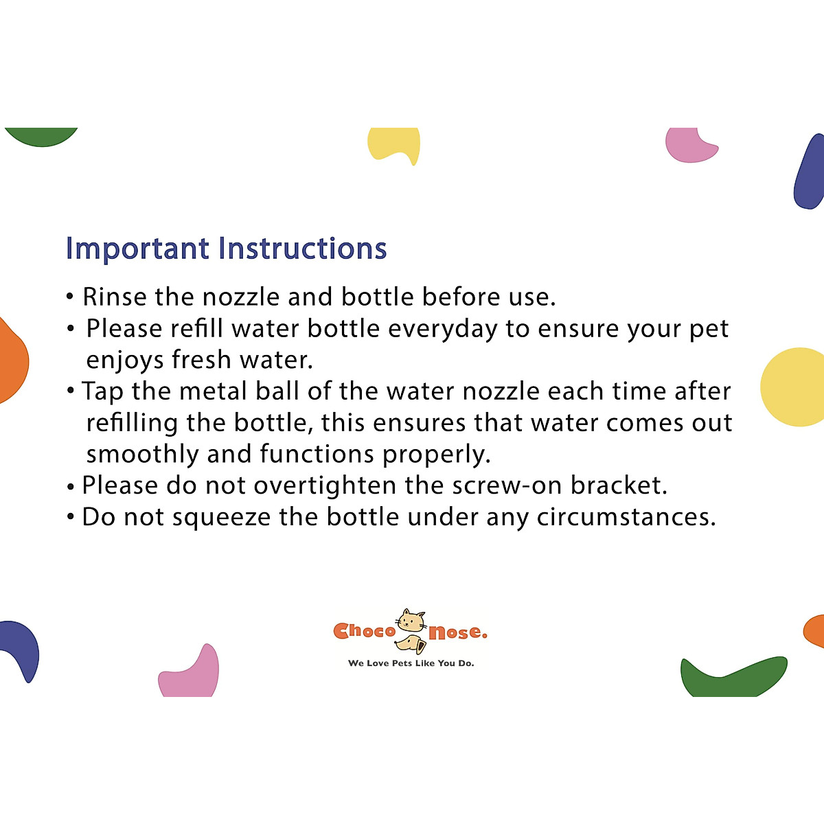 Choco Nose Patented Mini No-Drip Water Bottle/Feeder for Hamsters/Hedgehogs/Gliders/Rats/Mice/Other Small Pets and Animals - for Cages, Crates or Wall Mount. 10.2oz. Nozzle 10mm, Blue (C125)