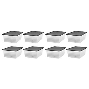 HOMZ 8-Pack Snaplock, Small Clear Plastic Storage Bins with Lids, 12 Quart, Gray