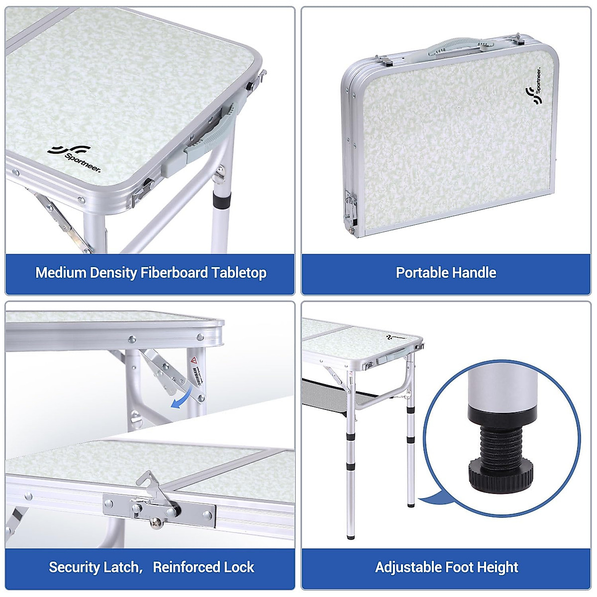 Sportneer Camping Table: Adjustable Height Small Folding Table 23.6" L x 15.7" W 3 Height with Mesh Layer - Compact & Portable Camping Essentials for Outdoor Camp Garden Picnic BBQ Dining Cooking