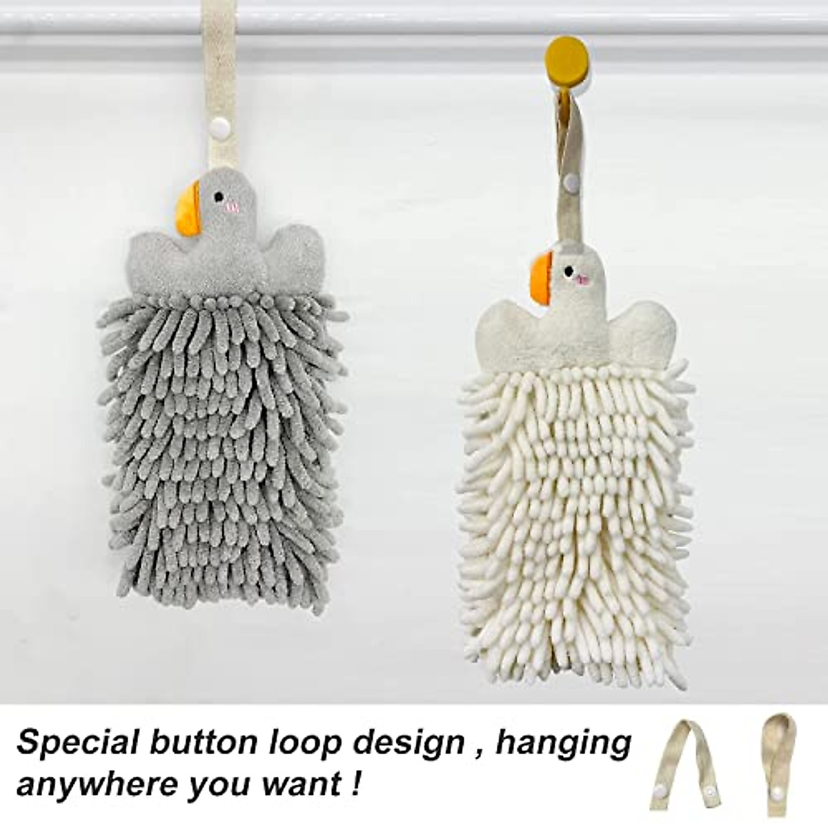 Hanging Hand Towel for Kitchen and Bathroom | Chenille Hand Towel with Button Loop | Funny Cute Microfiber Towel 2 Pcs