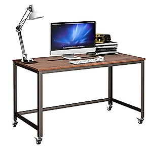 ZHUHW Rolling Computer Desk Metal Frame Computer Laptop Desk Wooden Top Study Workstation