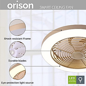 Orison Low Profile - 19.7" Smart Bladeless ceiling fans with Light and Remote,3 Colors Dimmable LED 6 Speeds 8 Blades Enclose for Adult Kids Living Room Bedroom