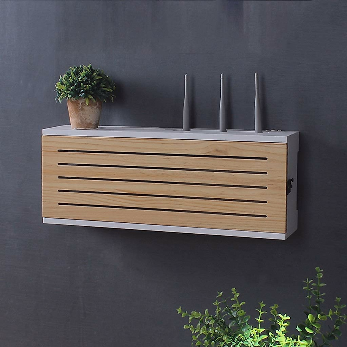AVEEWA Wireless Router Storage Shelf Solid Wood Network Set-top Box Wall-Mounted Router Storage Box Socket Occlusion Box Wireless WiFi Router Shelf