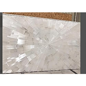 36 x 48 Inches Royal Look Kitchen Counter Table Top Resin Art with Selenite Stone Rectangle White Marble Dining Table