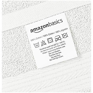 Amazon Basics Fade-Resistant Cotton Hand Towel - 6-Pack, White, 12" L x 7" W