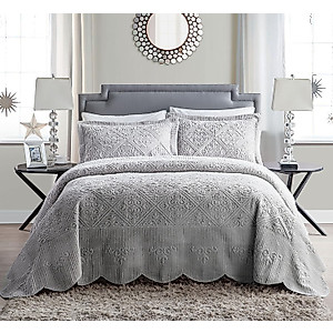 VCNY Home - King Size Bedding, Soft Plush Bedspread with Matching Shams, Dorm Room Essentials, Embossed Inspired Room Decor (Westland Grey, 3-Piece)
