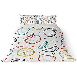 Duvet Cover Sets California King -Colorful Fruit Apples Pear-Bedding Comforter Set Breathable SetsSoft Microfiber 3 Pcs