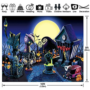 ZTHMOE 10x8ft Halloween Nightmare Themed Party Photography Backdrop Pumpkin Moon Town Background Birthday Baby Shower Christmas Party Decorations Photo Tapestry Props