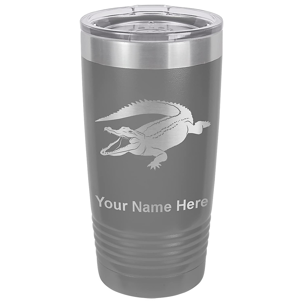 LaserGram 20oz Vacuum Insulated Tumbler Mug, Alligator, Personalized Engraving Included (Gray)