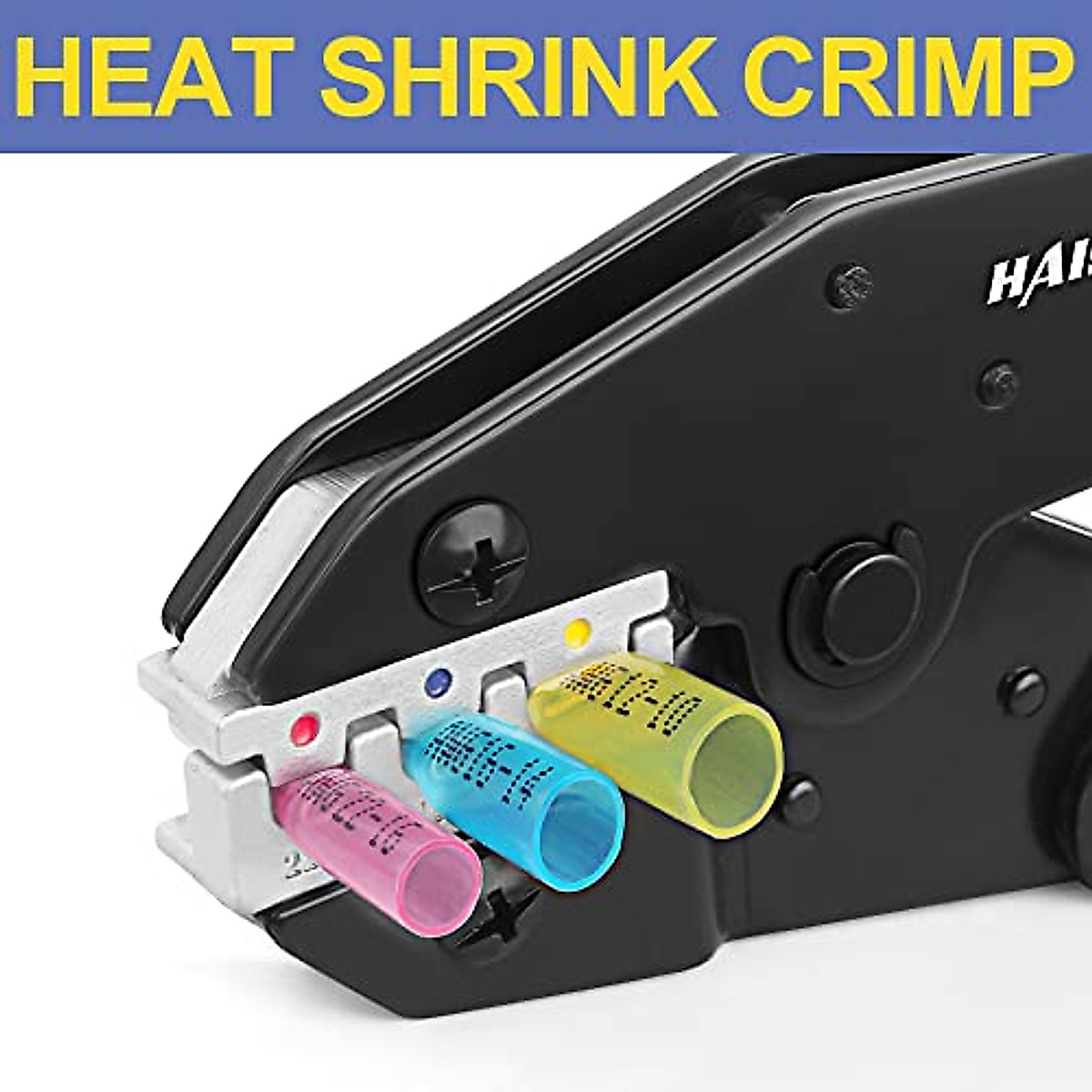 haisstronica Crimping Tool For Heat Shrink Connectors-AWG 22-10 Ratchet Wire Terminal Crimper-Ratcheting Crimper Tools-Available For Insulated Nylon Connectors and Electrical Wire Connectors HS-8327