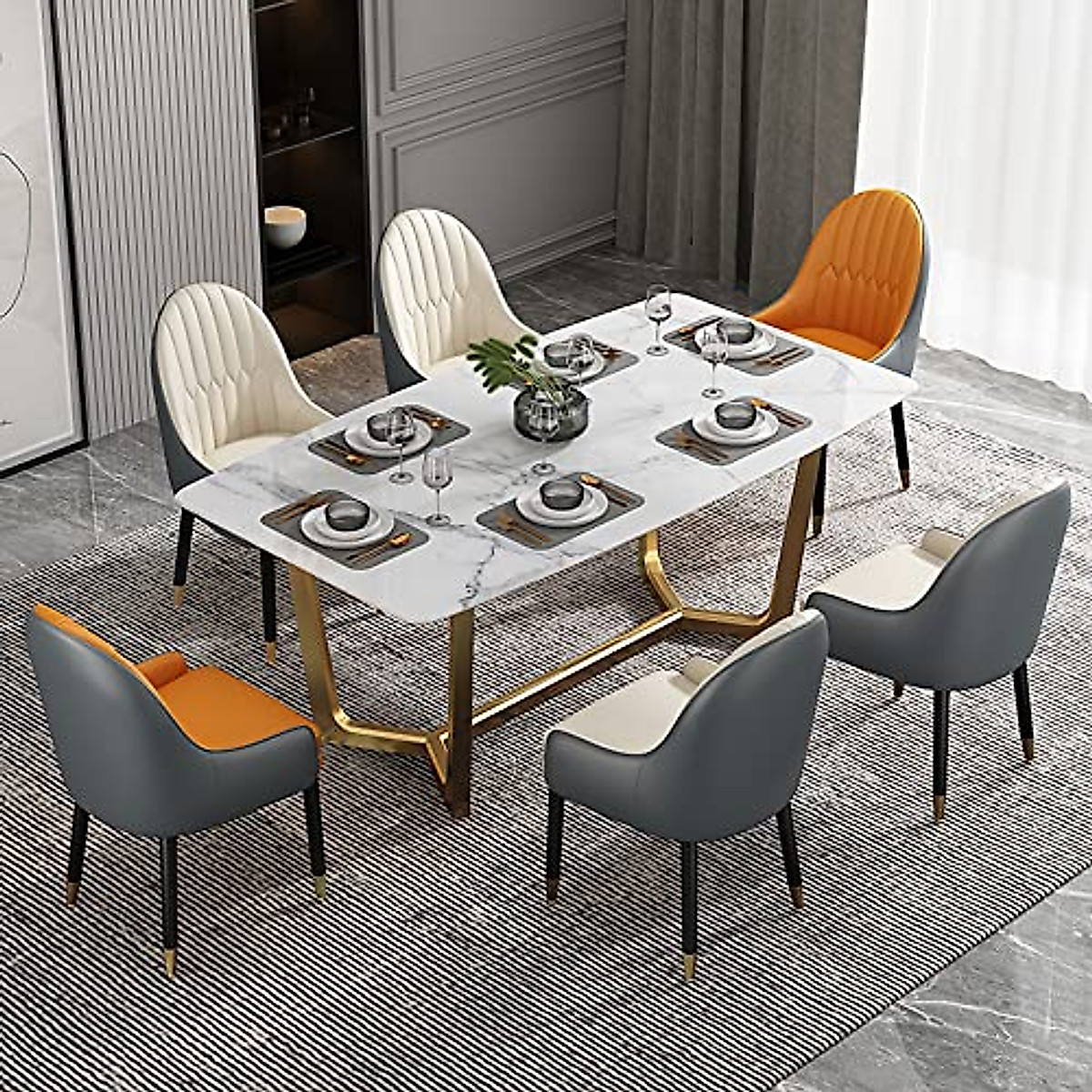 BAYCHEER Leather Contemporary Home Side Chair Parsons Chair of 21'' Wide Chairs - Black-White Set of 4