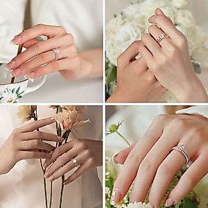 SMILEST Asscher Moissanite Side Stone Ring for Women, Brilliant D Color VVS1 Clarity Lab Created Diamond Engagement Ring 18K White Gold Vermeil 4 Prong Moissanite Accent Ring for Women Promise Rings