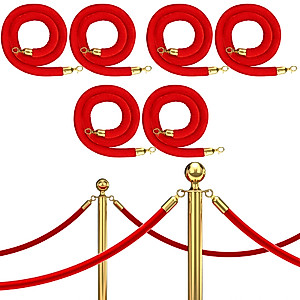 Nuogo 6 Pcs Velvet Stanchion Rope Red Carpet Party Decorations 5ft Crowd Control Velvet Ropes Safety Barrier with Gold Hook for Event Movie Theaters Grand Opening Hotel Christmas Party Supplies