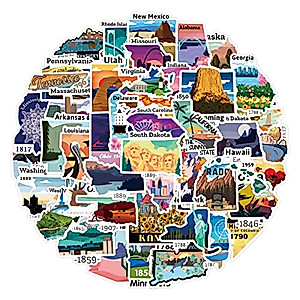 United States Map Stickers, Travel USA Map Stickers Pack, 50Pcs Funimost Waterproof Vinyl Stickers for Water Bottles Laptop Guitar Computer Phone Scrapbook Car Decals, Graffiti Stickers for Kids Teens Adults (Map)