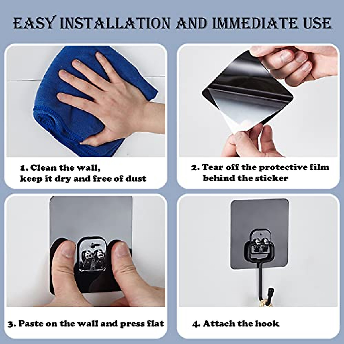 DASITON Large Adhesive Hooks 22Ib(Max) Adhesive Coat Hook Utility Hooks Towel and Coats Hooks, for Home Kitchen Bedroom Bathroom Office (8Pack)