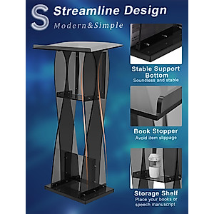 HODLBIT Upgraded Acrylic Podium Stand, Pulpits for Churches, 47.5inch Modern Lecterns & Podiums with Storage Shelf for Classroom, Weddings, Professional Presentation Podiums, Easy Assembly
