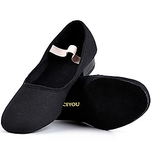 DANCEYOU Black Canvas Character Dance Shoes with Elastic Strap for Big Kid,3.5 M