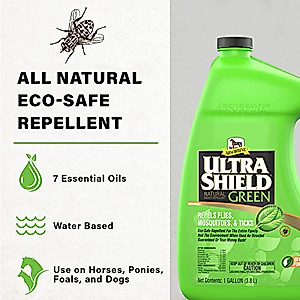 Absorbine UltraShield Green All-Natural Fly Spray for Horses & Dogs, Essential Botanical Oil Eco-Safe Formula Repels & Controls Ticks, Flies, Mosquitoes, Gnats, 128oz Gallon Refill
