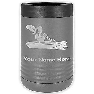 LaserGram Double Wall Insulated Beverage Can Holder, Kayak Woman, Personalized Engraving Included (Standard Can, Gray)