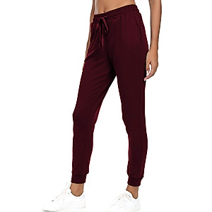 HAOMEILI Women's Active Cotton Tapered Workout Yoga Lounge Track Pockets Pants, Wine Red, X-Large