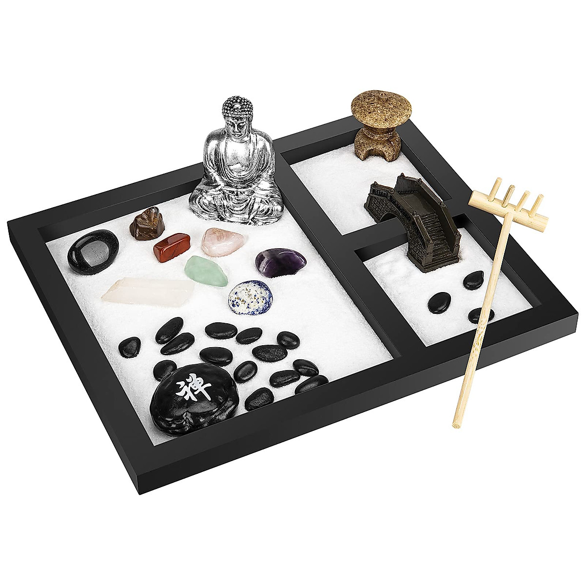 Joyeee Japanese Zen Garden for Desk with Chakra Stones, Desktop Sandbox Zen Tray Meditation Sand Garden for Peace, Holistic Healing, Zen, Deep Relaxation and Mindfulness #1