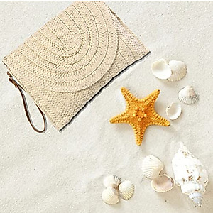 YYIHER Straw Clutch Bags for Women, Straw Shoulder Bag Summer Purse Woven Beach Bags Envelope Bag for Ladies White