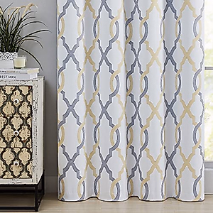 UGOUTRY Yellow Grey 84 Inch Long Full Blackout Curtains for Bedroom, Holiday Thermal Insulated Grommet Window Treatments, Geometric Patterned Drapes 2 Panels, 52'' W