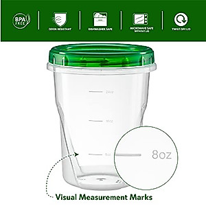 Elegant Disposables (32 Ounce 10 Pack) Twist cap Containers Clear Bottom With Green Top Screw on Lids Twist Top Food Storage Freezer Containers