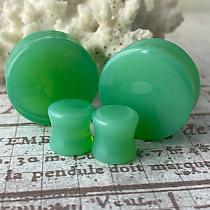Pair of Mint Green Opalite Stone Double Flare Plugs (STN-726) (1/2" (12mm))