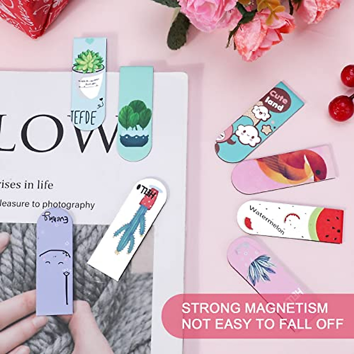 MWOOT 30Pcs Magnetic Bookmarks, Cute Assorted Magnet Page Markers Set, Cartoon Fruit Magnetic Page Clips Bookmark for Kids Students School Office Book Lovers Reading Supplies(30 Styles, 6x2CM)